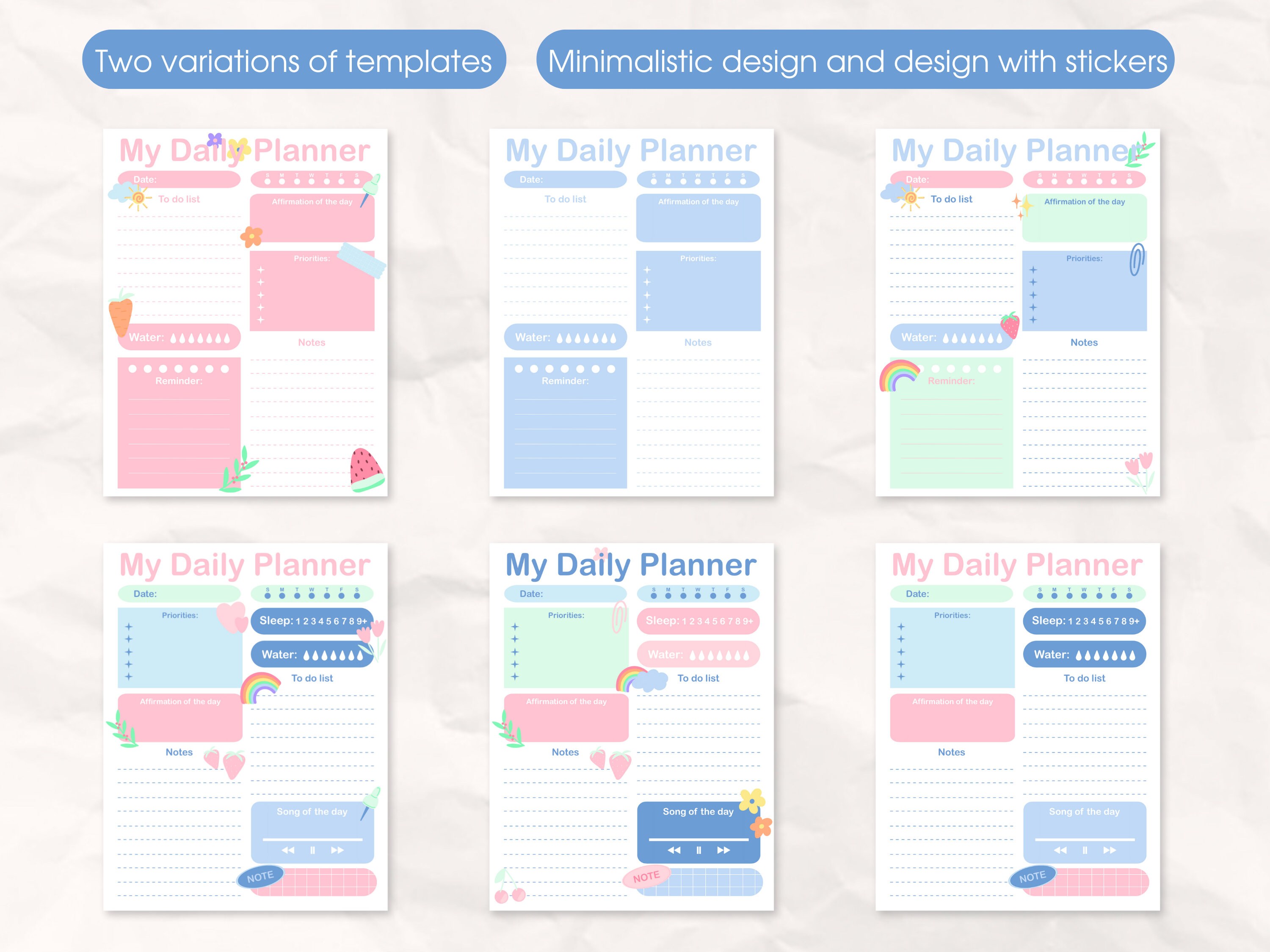 Cute Daily Planner Template, Pastel A4 Journal Page, Digital Bullet ...