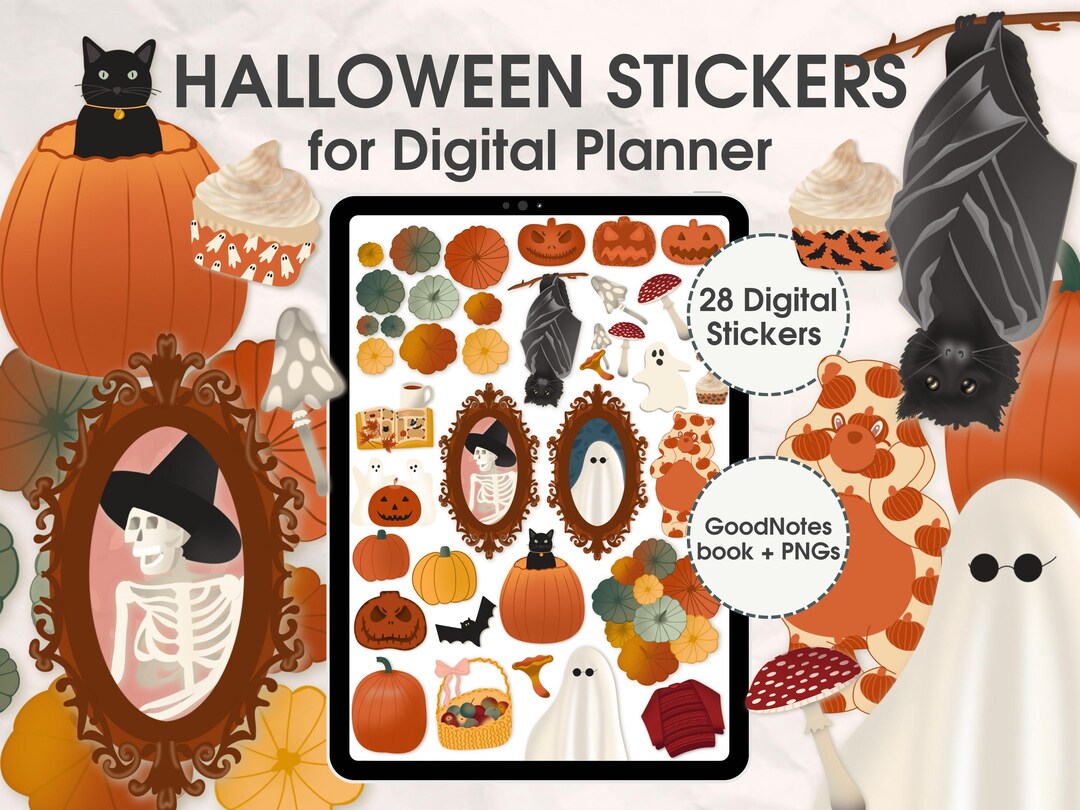 Halloween Digital Stickers, Spooky Season Digital Planner Stickers ...
