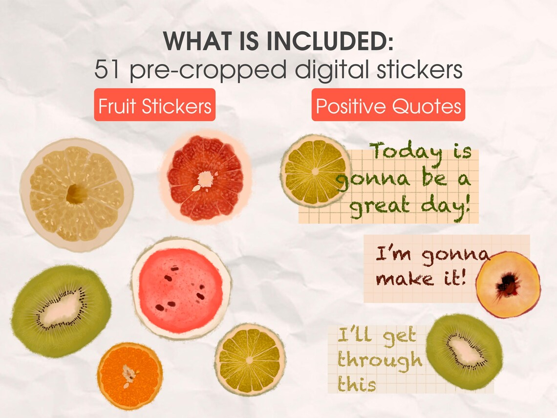 Kawaii Fruit Digital Stickers, Functional Goodnotes Stickers, Cute ...