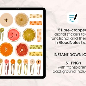 Kawaii Fruit Digital Stickers, Functional Goodnotes Stickers, Cute ...