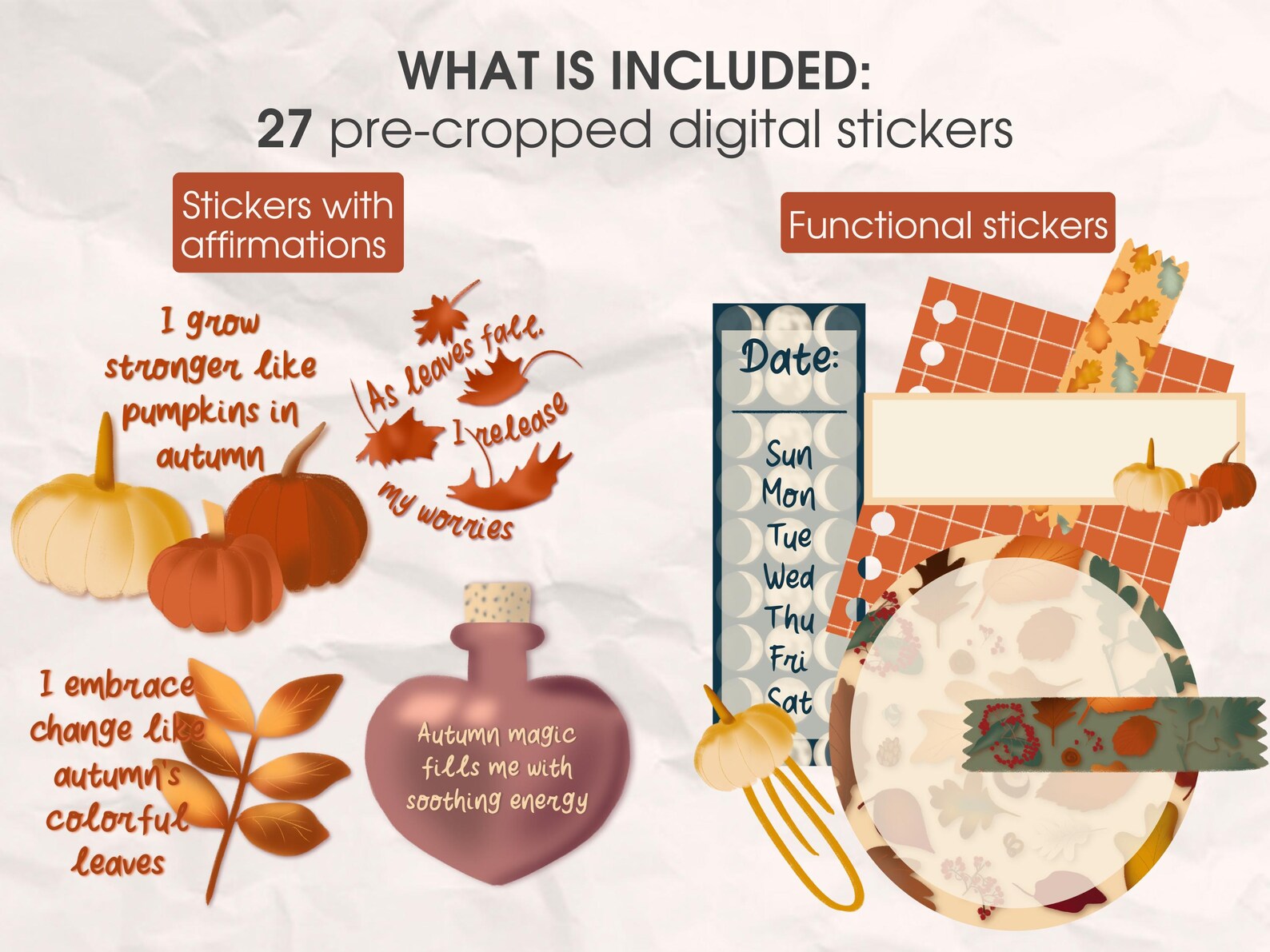 Cozy Autumn Digital Stickers, Positive Affirmation Planner Stickers ...