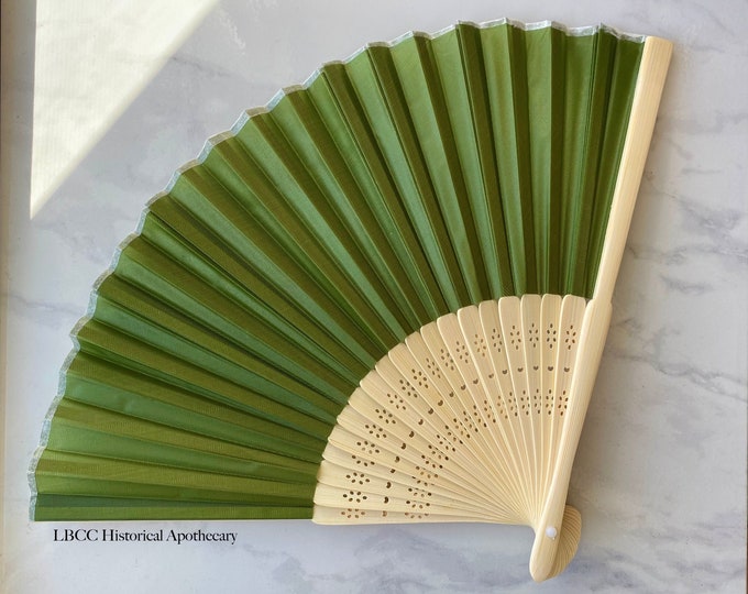 Sage Green Silk Bamboo Fan Wedding Accessory Beat the Heat Decorate ...