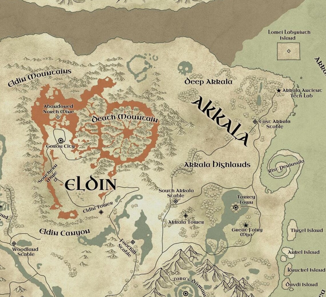 The Legend of Zelda Map Poster Print, Hyrule Wall Art, Rolled Canvas ...