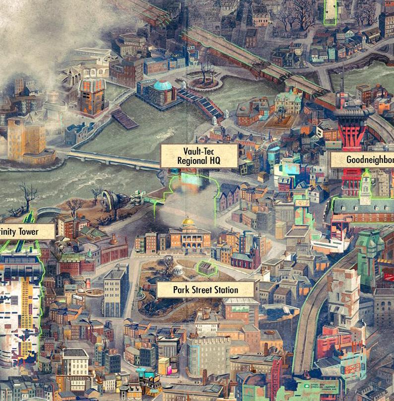 Fallout Nuka World Map Poster Print, Nuka Town Wall Art, Rolled Canvas ...