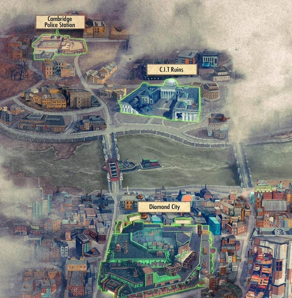 Fallout Nuka World Map Poster Print, Nuka Town Wall Art, Rolled Canvas ...