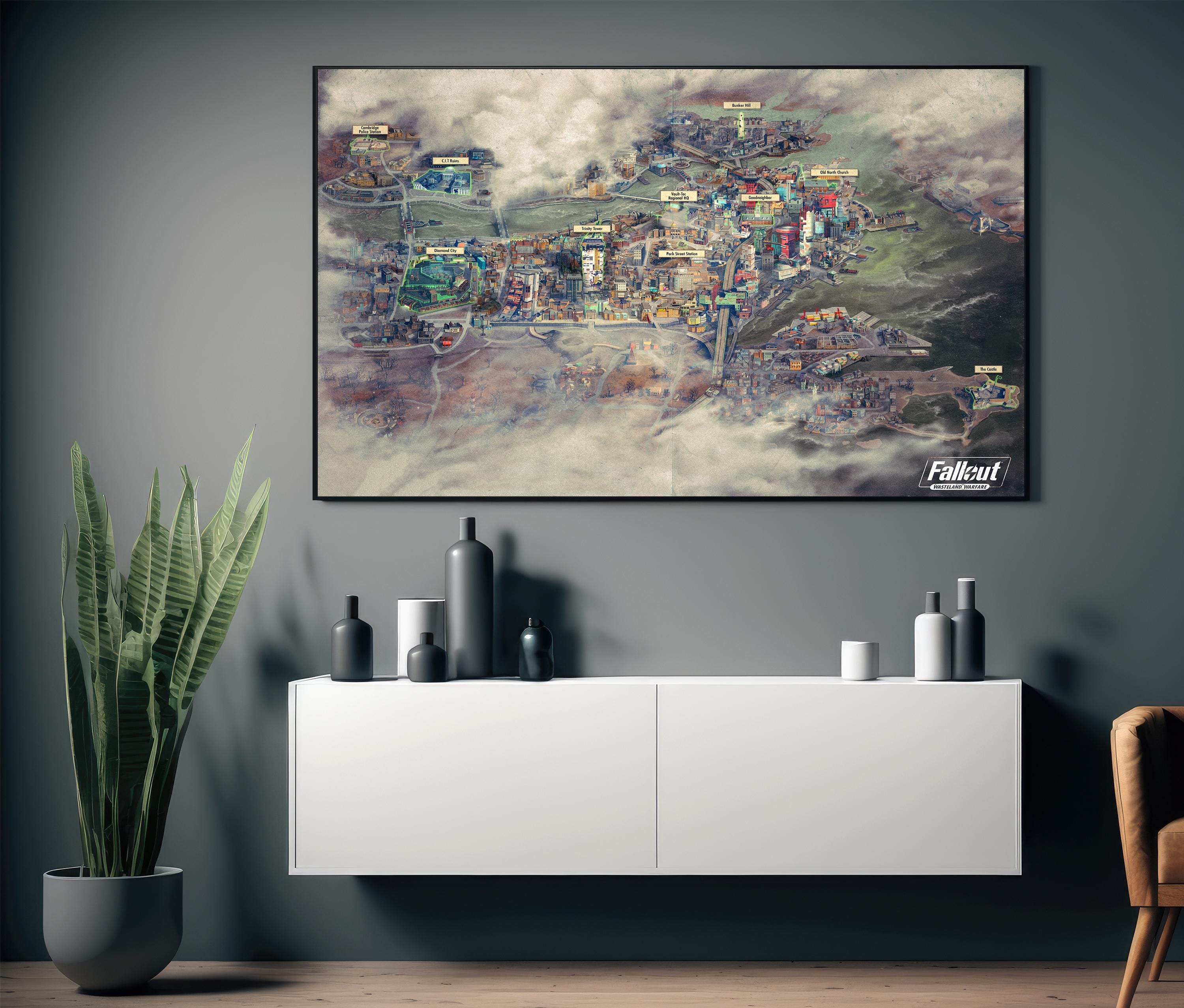 Fallout Nuka World Map Poster Print, Nuka Town Wall Art, Rolled Canvas ...