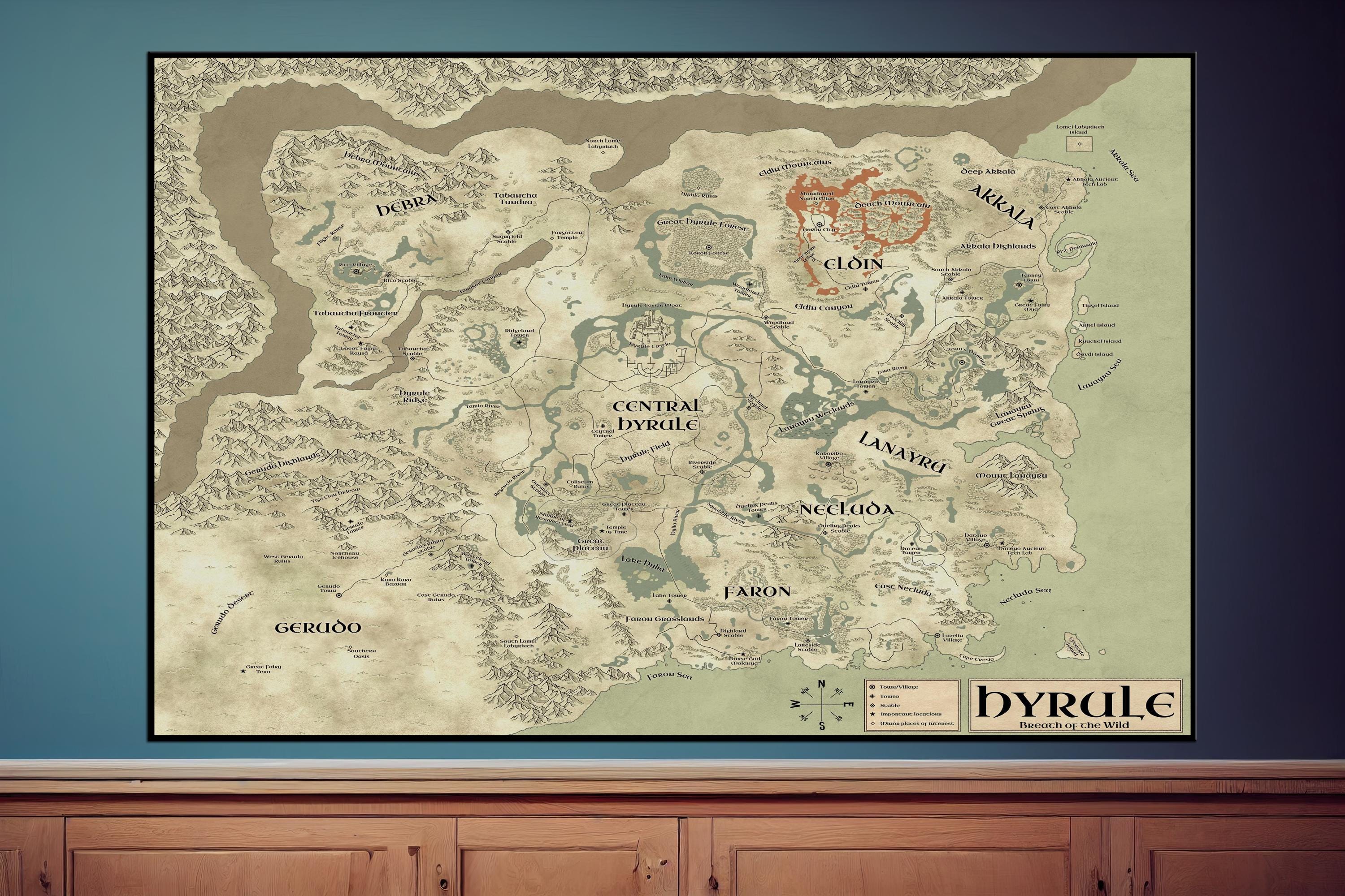The Legend of Zelda Map Poster Print, Hyrule Wall Art, Rolled Canvas ...