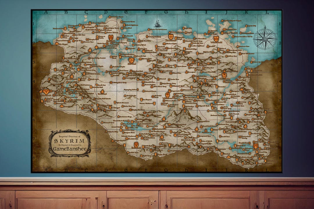 Province of Skyrim Map Poster Print, Dragonborn Wall Art, Rolled Canvas ...