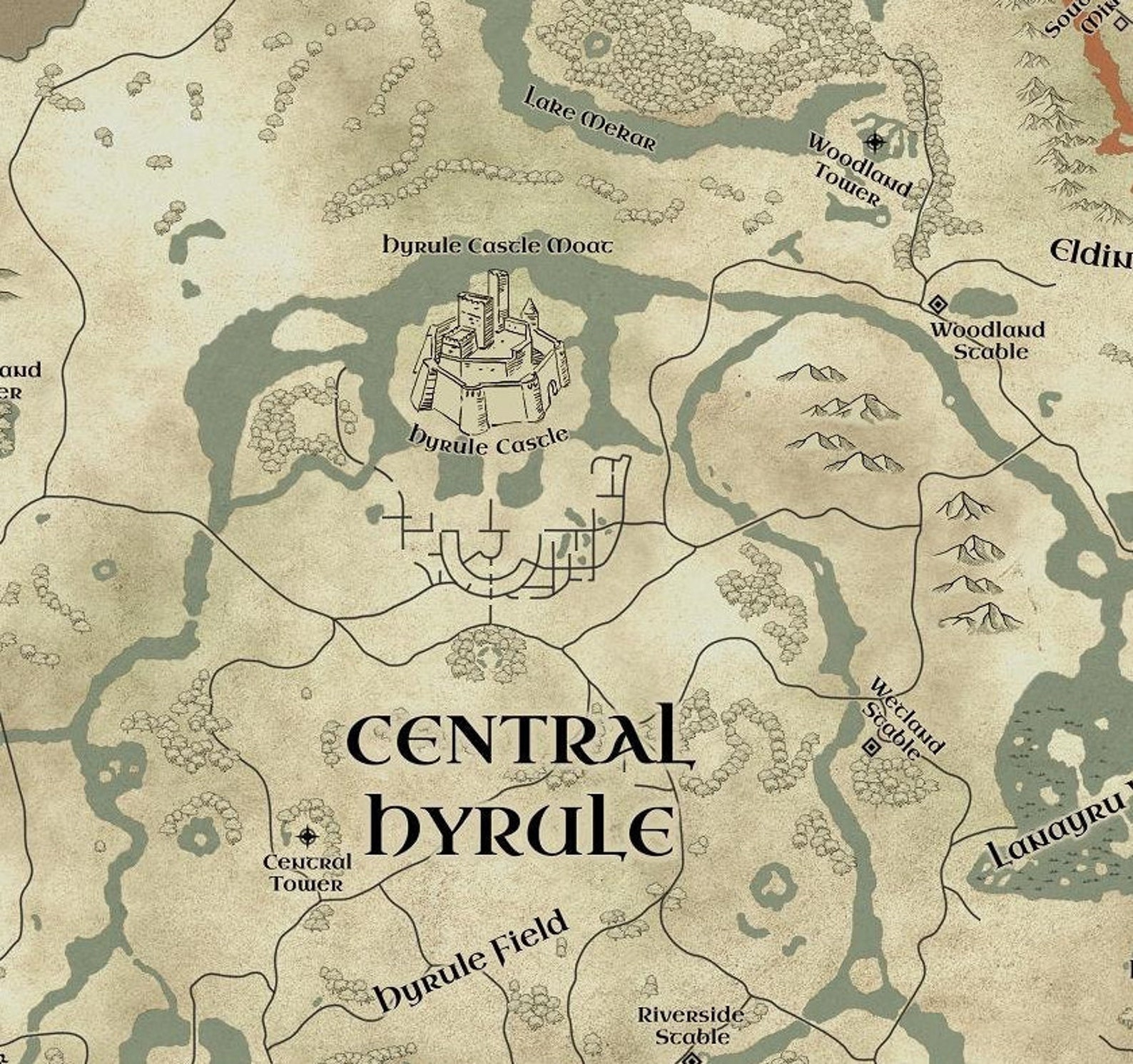 The Legend of Zelda Map Poster Print, Hyrule Wall Art, Rolled Canvas ...