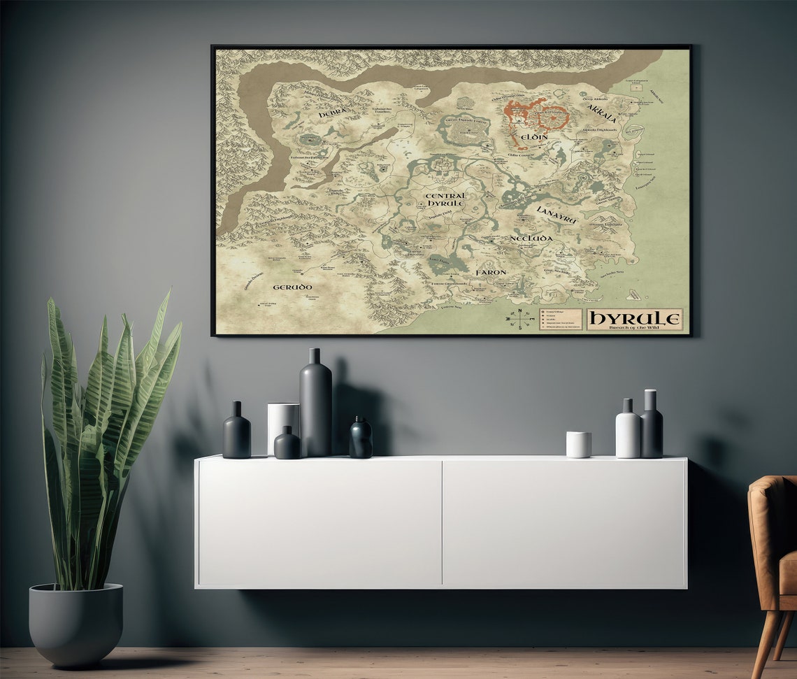 The Legend of Zelda Map Poster Print, Hyrule Wall Art, Rolled Canvas ...