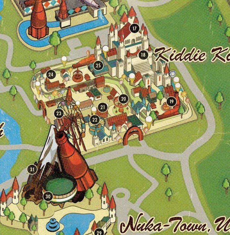 Fallout Nuka World Map Poster Print, Nuka Town Wall Art, Rolled Canvas ...