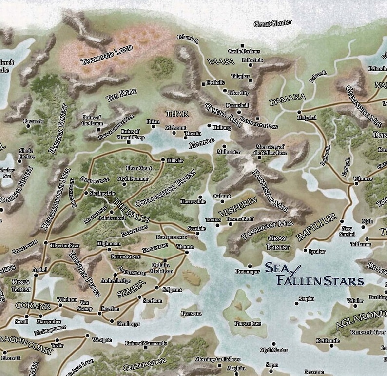 Dungeons and Dragons Faerun Map Poster Print, Forgotten Realms Wall Art ...