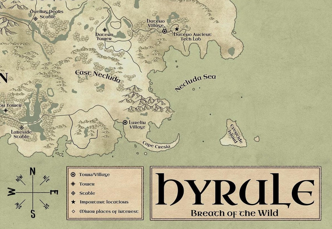 The Legend of Zelda Map Poster Print, Hyrule Wall Art, Rolled Canvas ...