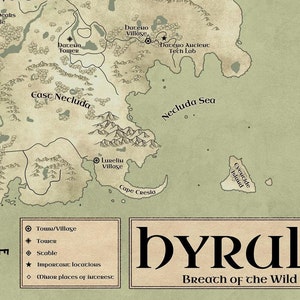 The Legend of Zelda Map Poster Print, Hyrule Wall Art, Rolled Canvas ...