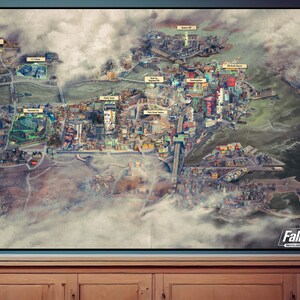 Fallout Nuka World Map Poster Print, Nuka Town Wall Art, Rolled Canvas ...