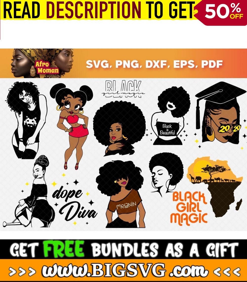 100 Afro Woman Svg Bundle, Afro Woman SVG, Afro Girl Svg, Afro Queen ...