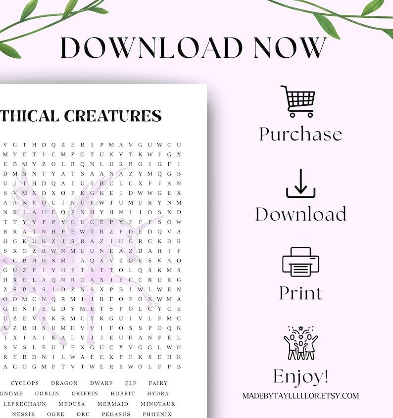 Mythical Creatures Word Search - Printable - Etsy