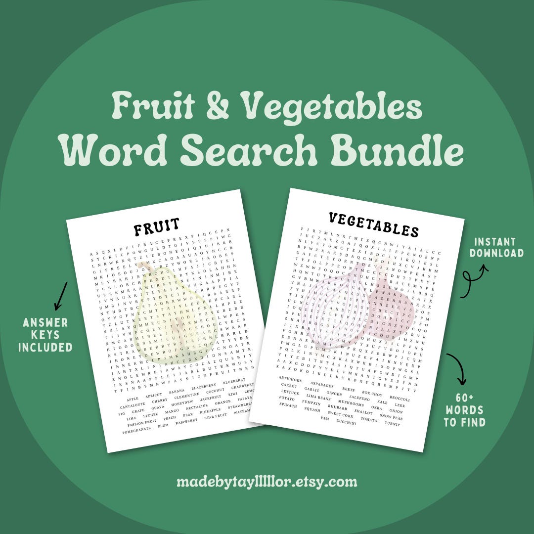 Fruit & Vegetable Word Search Bundle (2) - Printable - Etsy