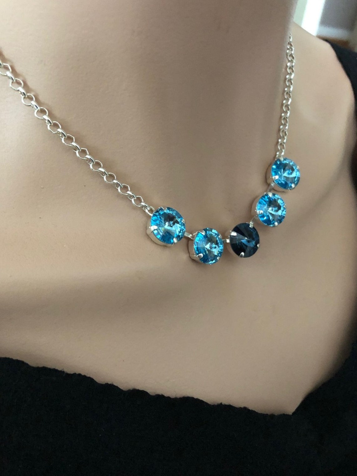 Swarovski Crystal Blue Necklace 12mm Crystals Bohemian - Etsy
