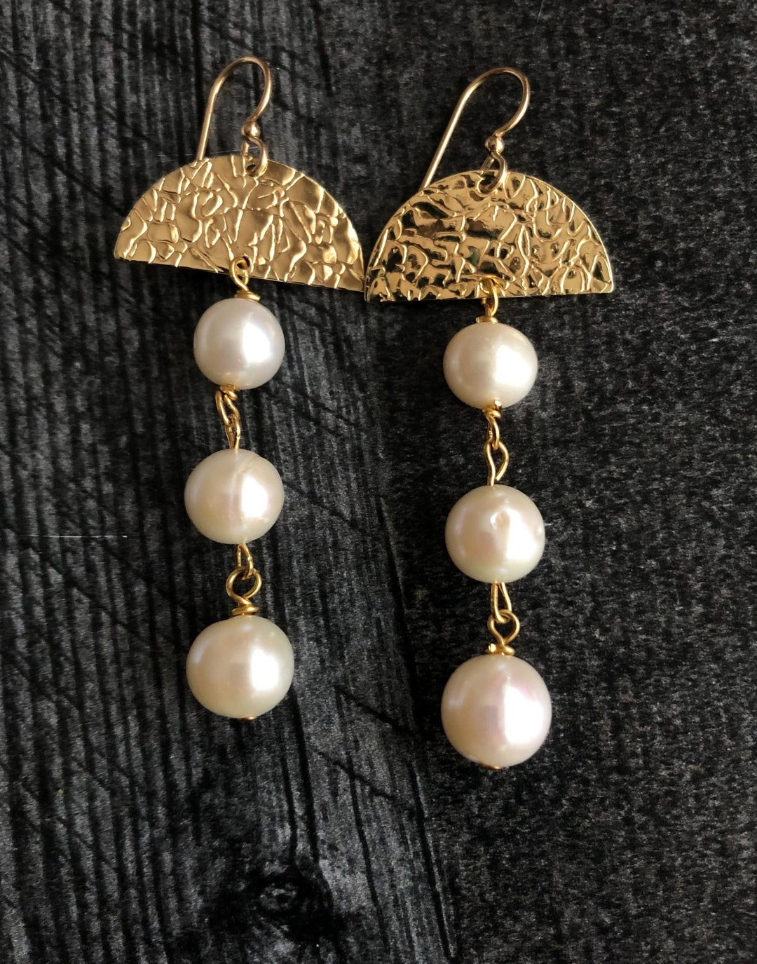 Pearl Drop Earrings Long, Half Moon Earrings Gold, Real Pearl Modern ...