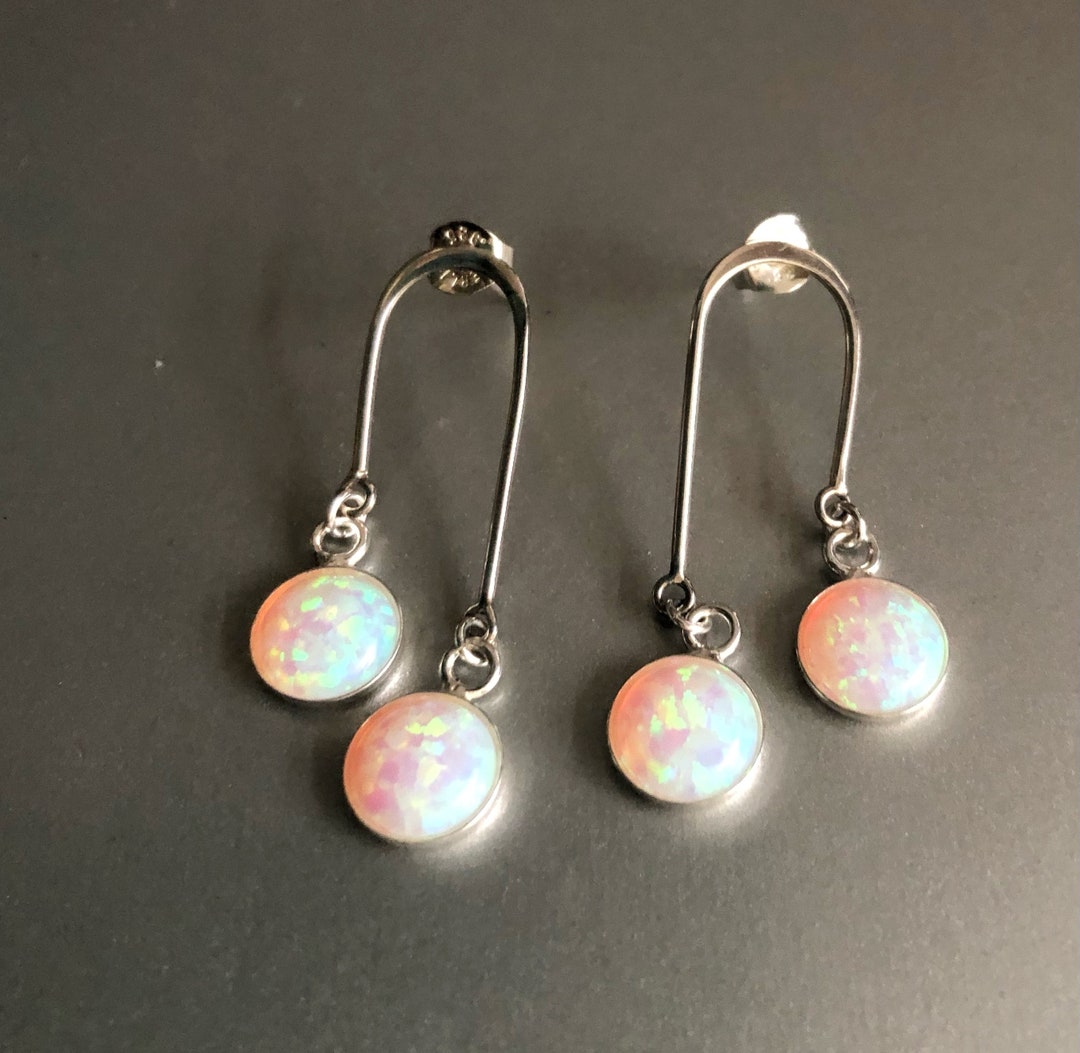 Arch Earrings Sterling Silver Opal Earrings Dangle Modern - Etsy