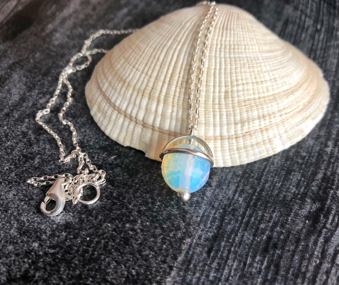 Saturn Necklace Sterling Silver, Planet Necklace, Opalite Pendant ...