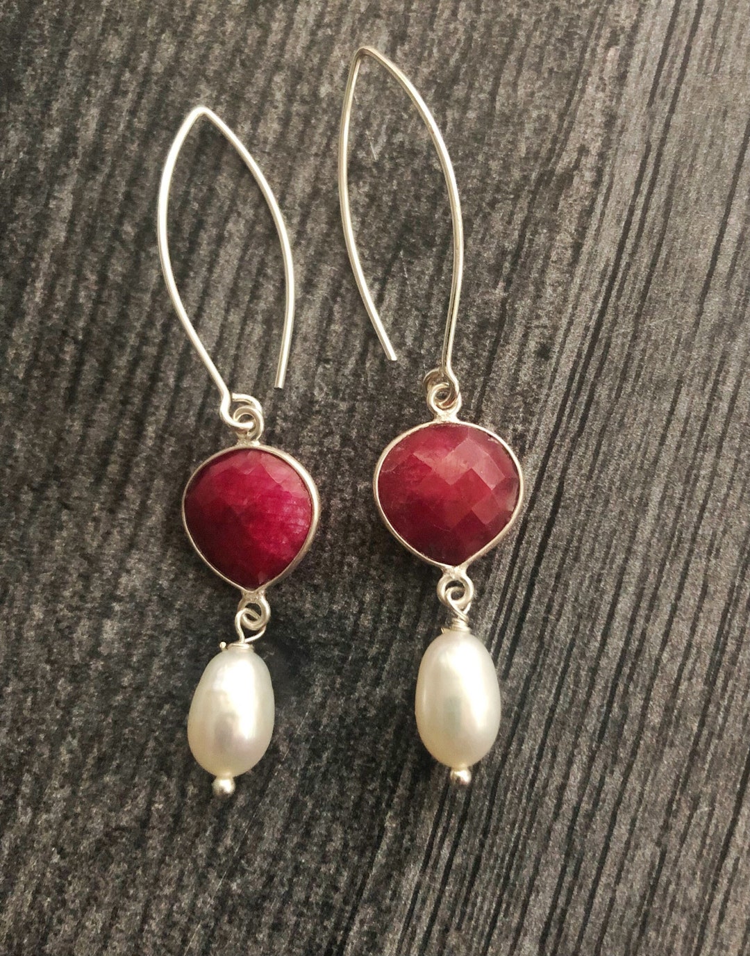 Genuine Ruby Earrings, Ruby and Pearl Earrings Sterling Silver ...