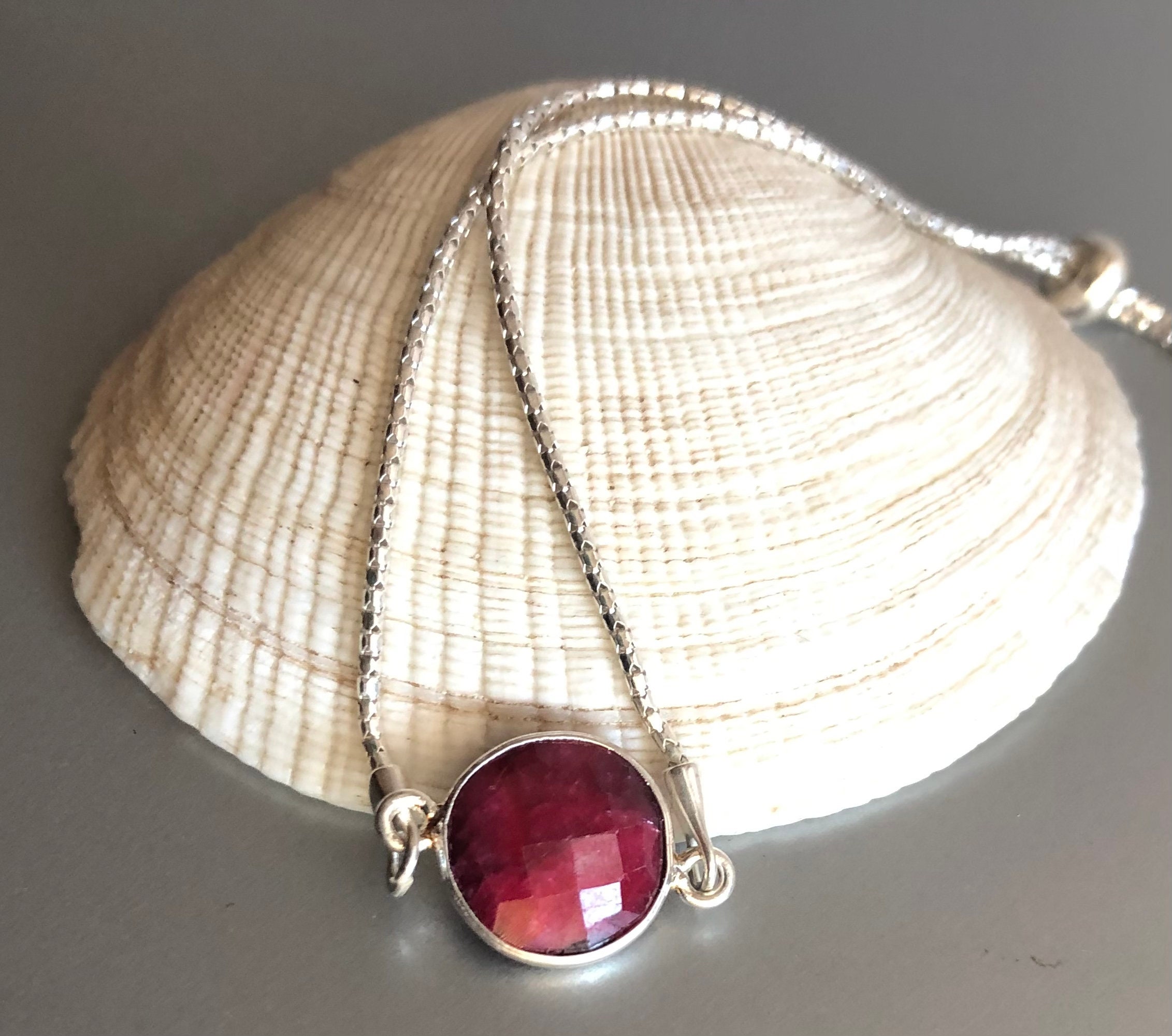 Genuine Ruby Bracelet Sterling Silver, Bolo Bracelet for Women, Solid ...