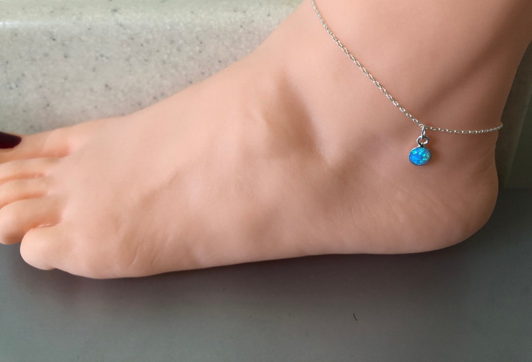 Blue Opal Anklet, Solid Silver Anklet for Women, Adjustable Ankle ...