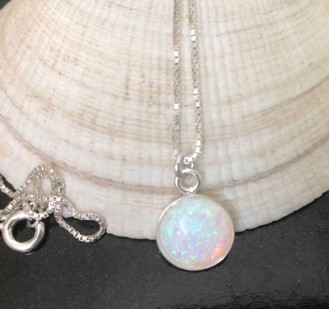 Opal Coin Necklace Sterling Silver, White Opal Necklace, 10mm Stone ...