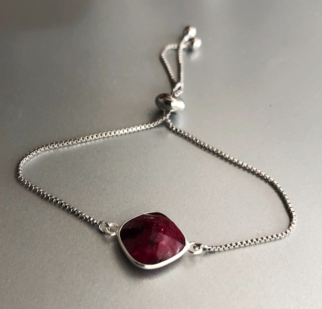 Genuine Ruby Bracelet Adjustable, Bolo Bracelet for Women, July ...