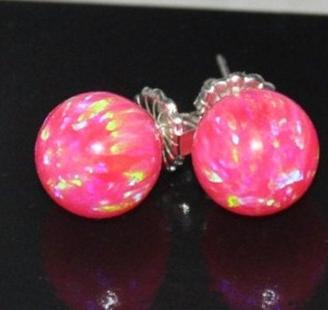 Hot Pink Opal Earrings Sterling Silver, Opal Ball Earrings, Large Stud ...