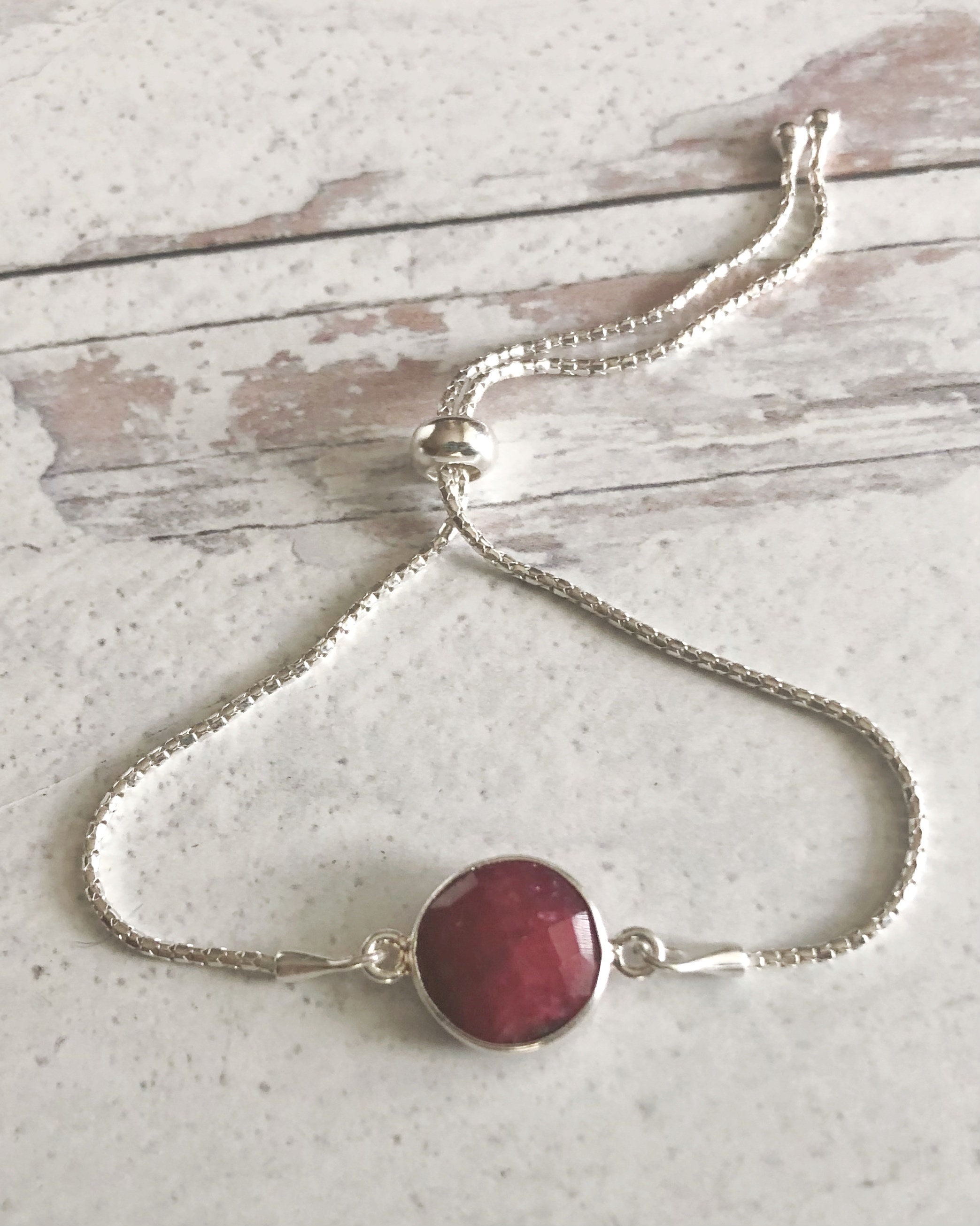Genuine Ruby Bracelet Sterling Silver, Bolo Bracelet for Women, Solid ...