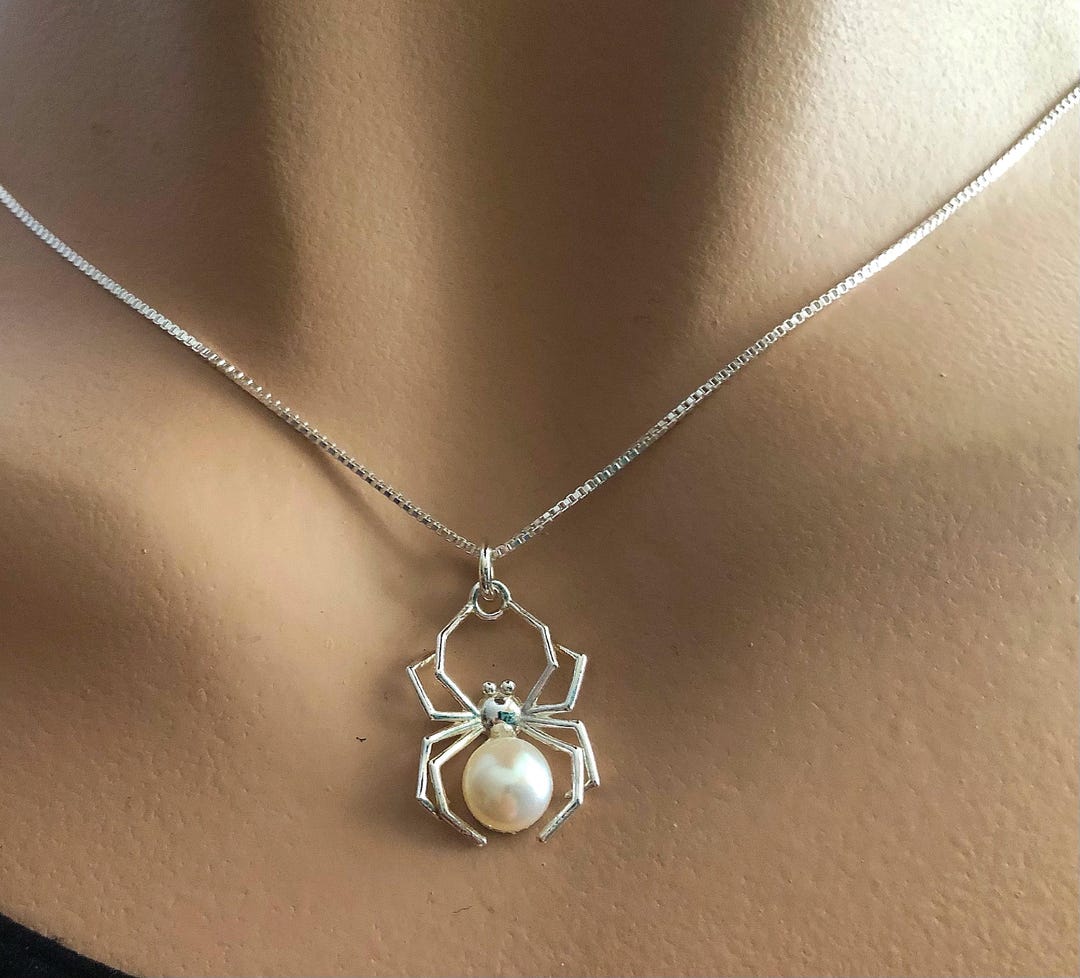 Spider Necklace With Freshwater Pearl Sterling Silver, White Pearl ...
