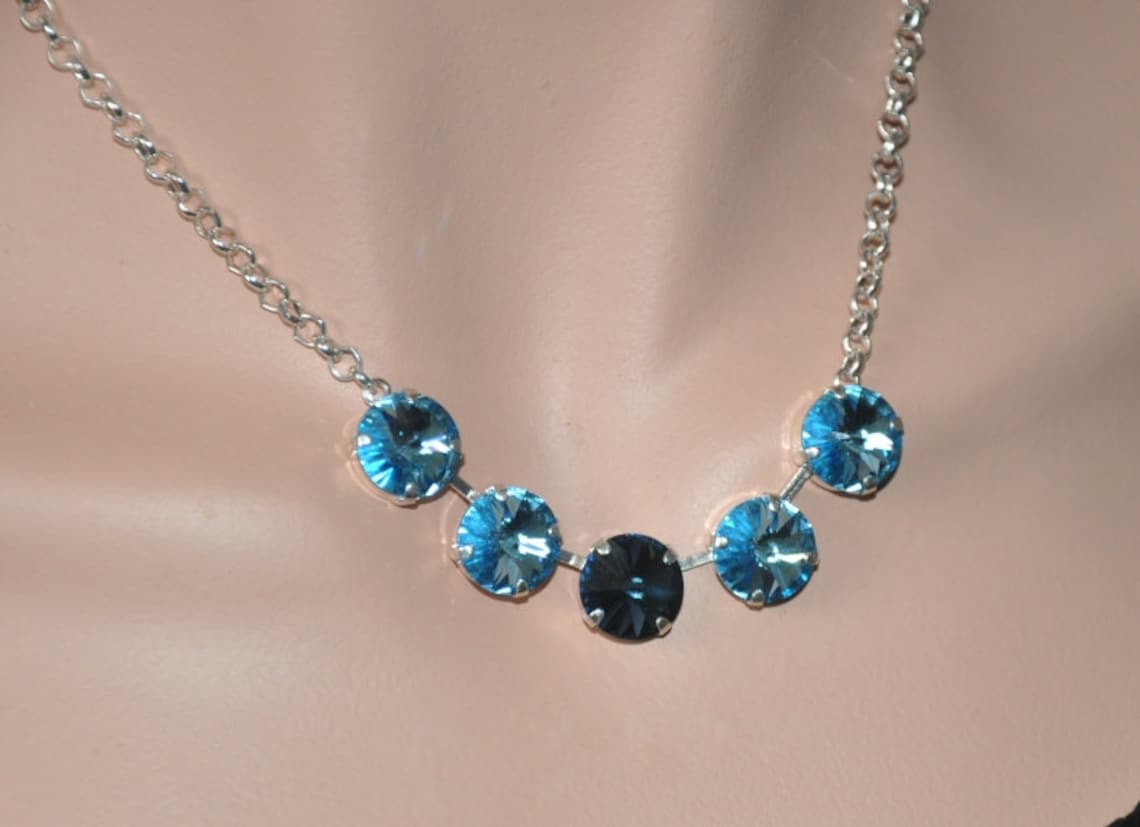 Swarovski Crystal Blue Necklace 12mm Crystals Bohemian - Etsy