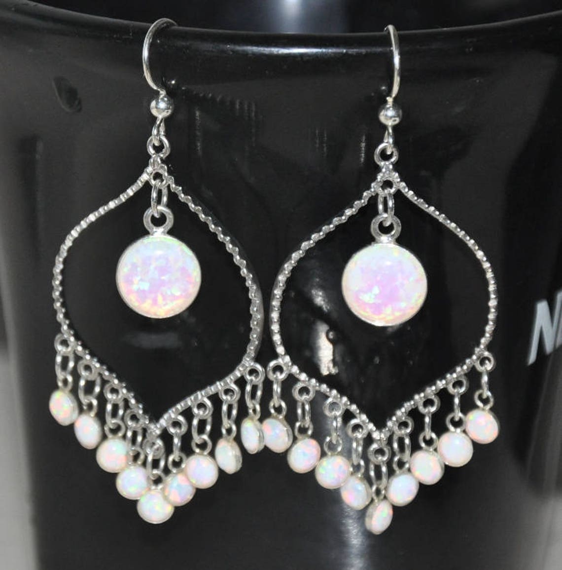 White Opal Earrings Sterling Silver, Wedding Earrings Chandelier ...