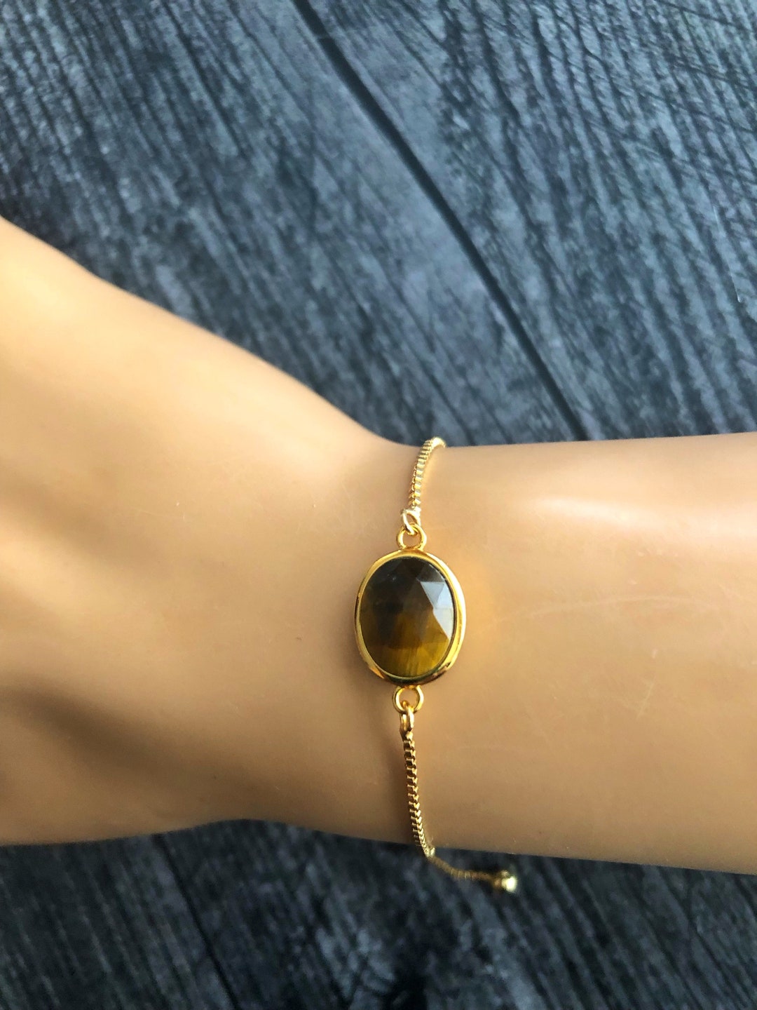 Gold Tiger Eye Bracelet for Women, Brown Natural Gemstone Dainty ...