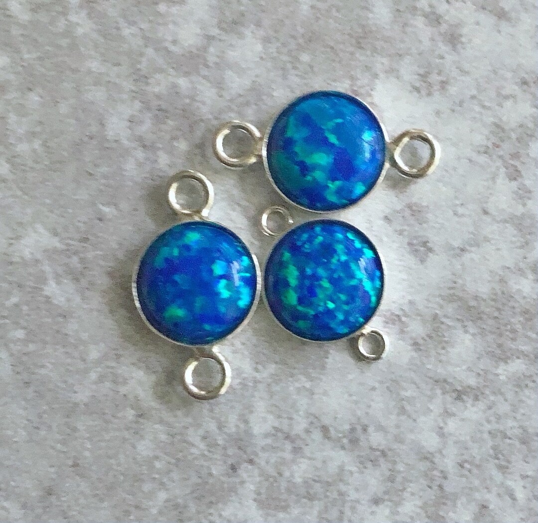 Set of 3- 8mm Pacific Blue Opal Connectors Sterling Silver, Opal Charm ...