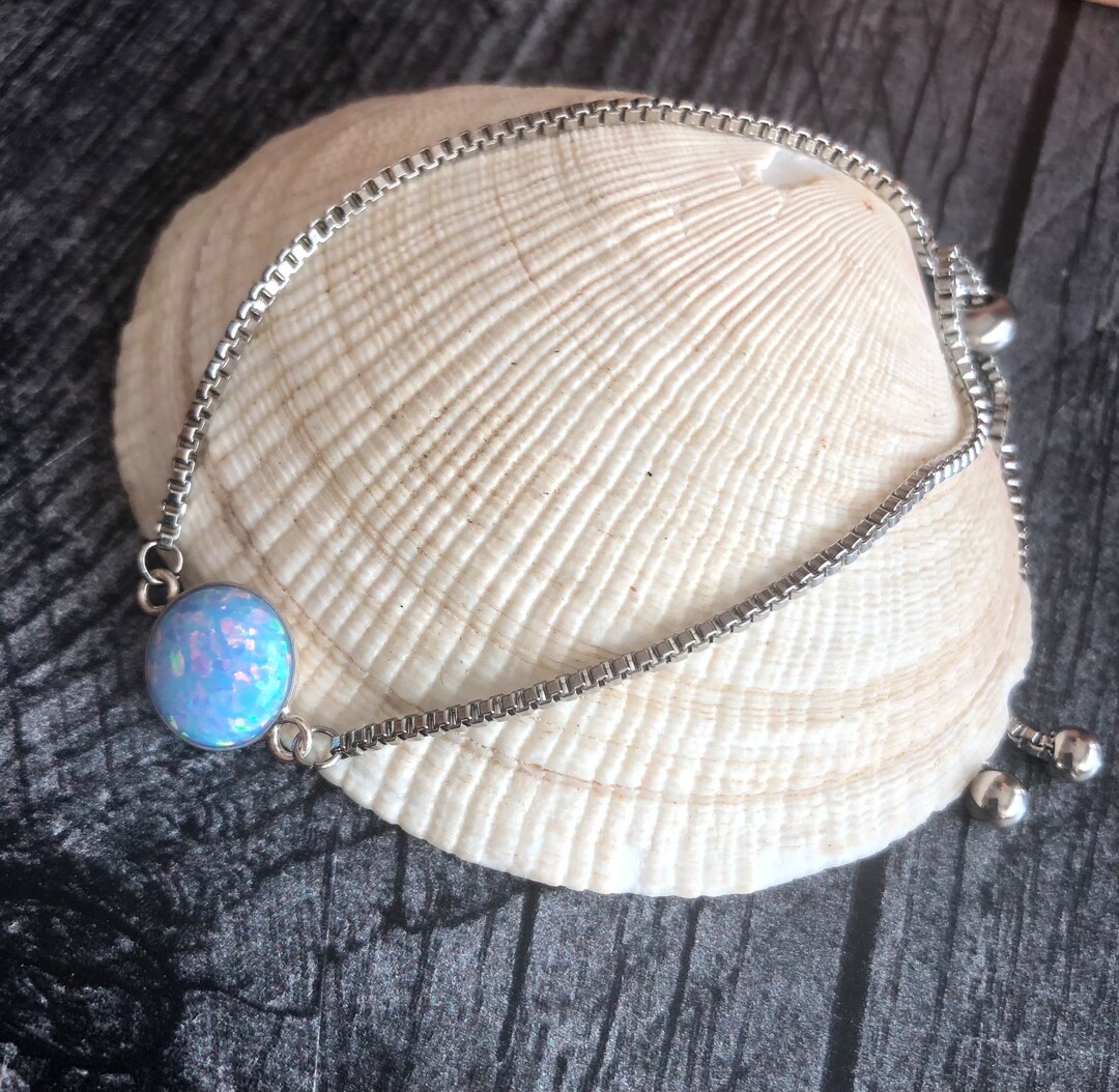 Cornflower Blue Opal Bracelet, Bolo Bracelet for Women Adjustable, October Birthstone ...