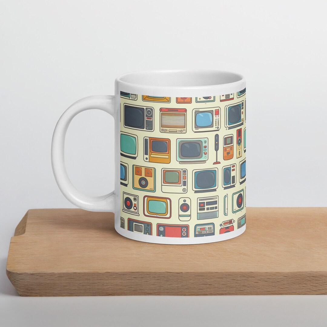 Retro TV Pattern Coffee Mug Vintage Electronics Design, Ceramic Mug ...
