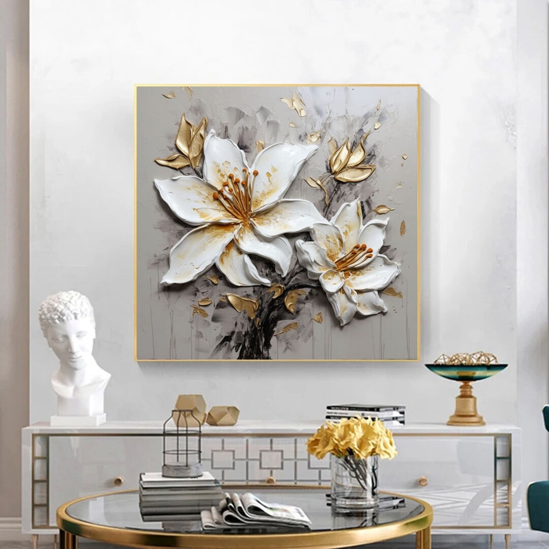 Original Simple Flower Wall Art Custom Oil Painting, Modern Living Room ...