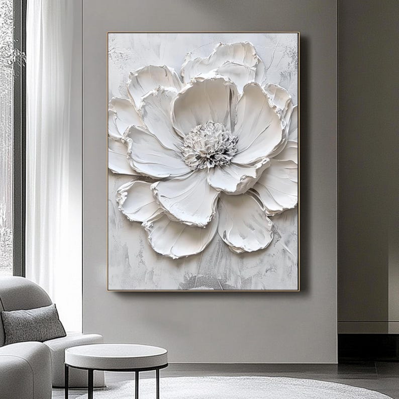 3D White Flower Painting,white Acrylic Painting,heavy Textured Painting ...