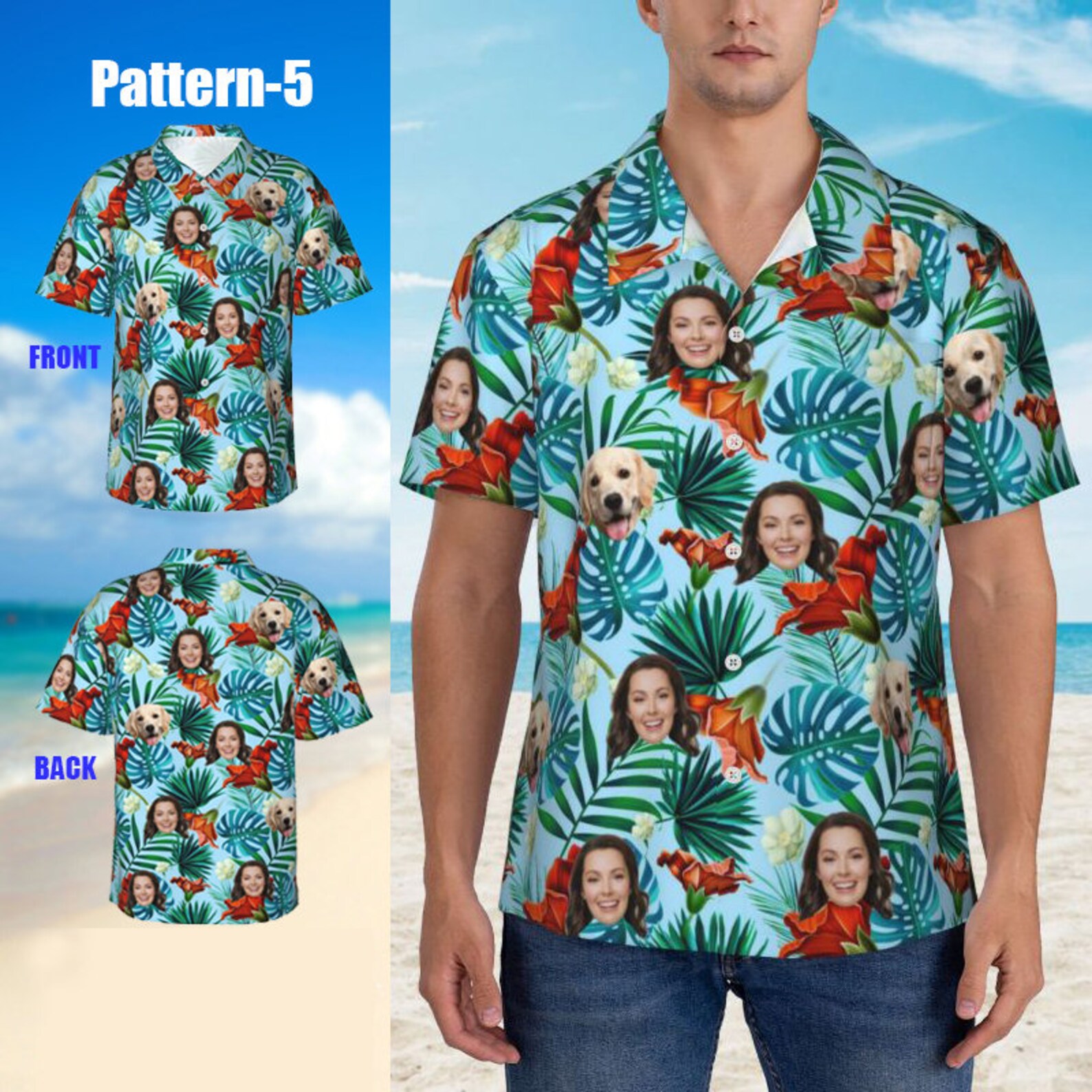 Custom Hawaiian Shirt With Face for Men, Personalized Photo Flower ...