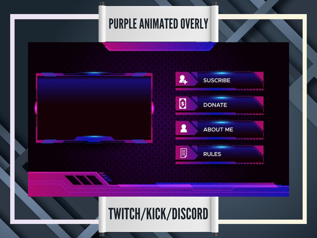Animated Purple Overlay Twitch Package Includes Panels and Webcam Frame ...