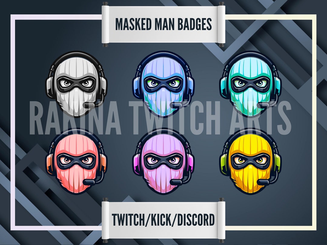 Masked Man Badges Pack Sub Badges Twitch Discord Youtube Character ...