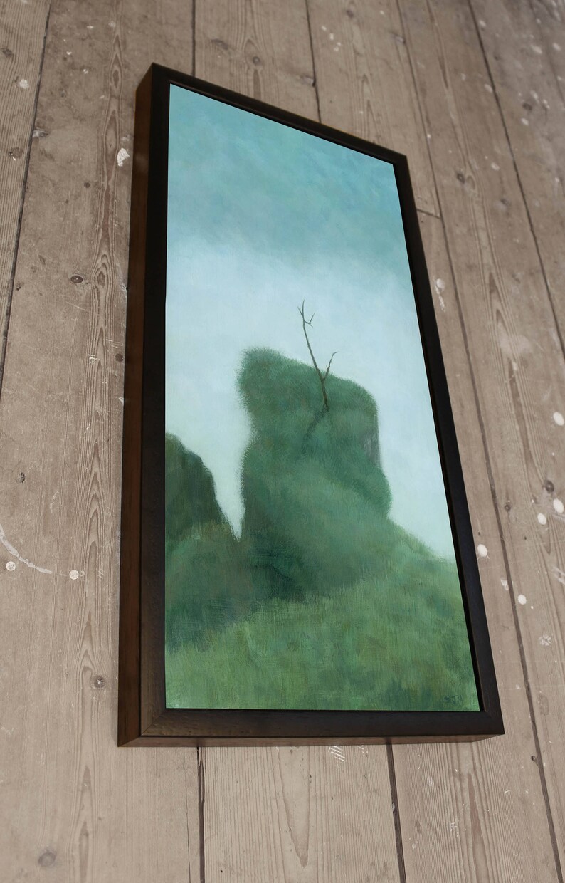 Solitary Tree Original Painting, Peaceful Serene Muted Blue Green ...