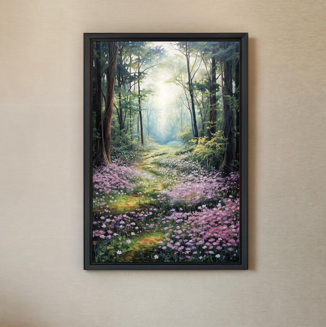 Forest With Flowers, Nature, Painting, Landscape, Wall Art, Printable, Digital Download for Home ...