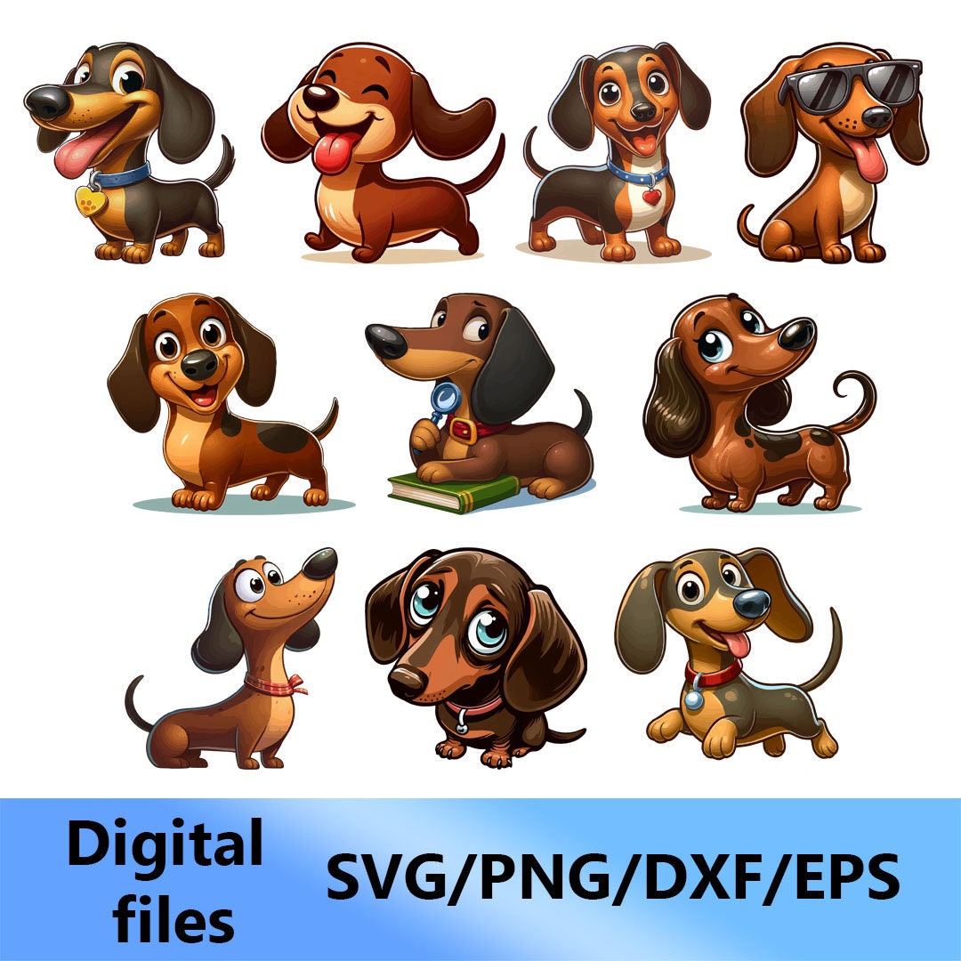 Dachshund, Digital Clipart, Svg, Png, Dxf, Eps Files (set 10 Pcs.) - Etsy
