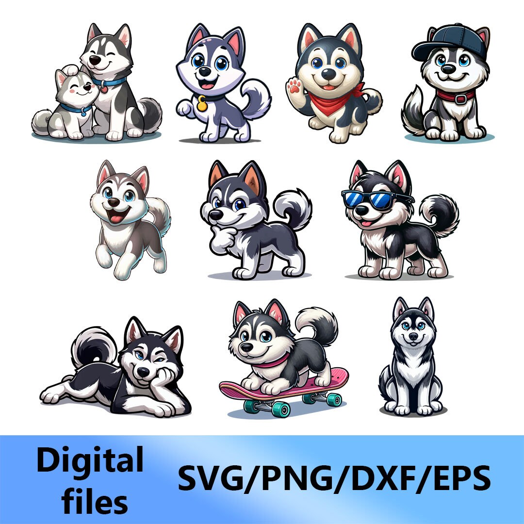 Husky, Digital Clipart, Svg, Png, Dxf, Eps Files (set 10 Pcs.) - Etsy