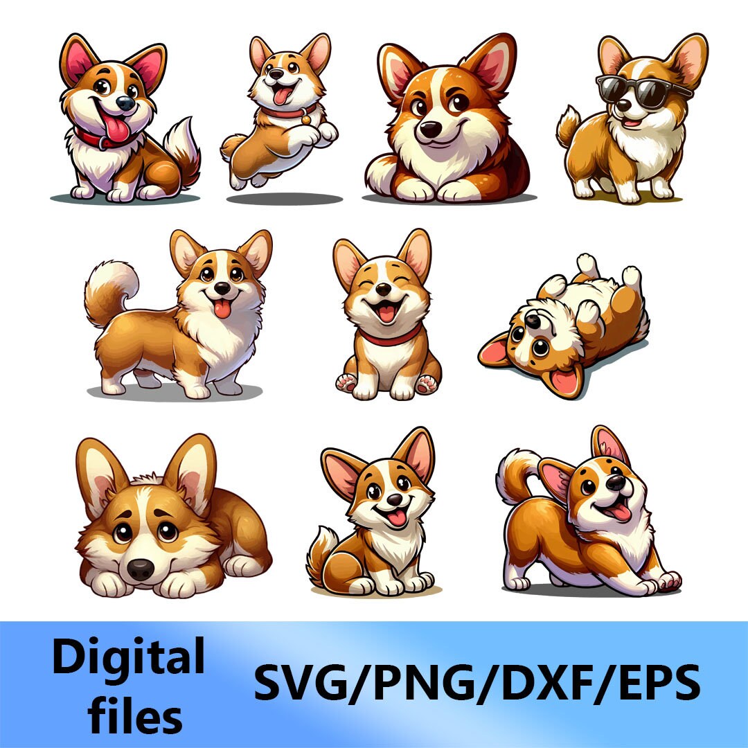 Corgi, Digital Clipart, Svg, Png, Dxf, Eps Files (set 10 Pcs.) - Etsy